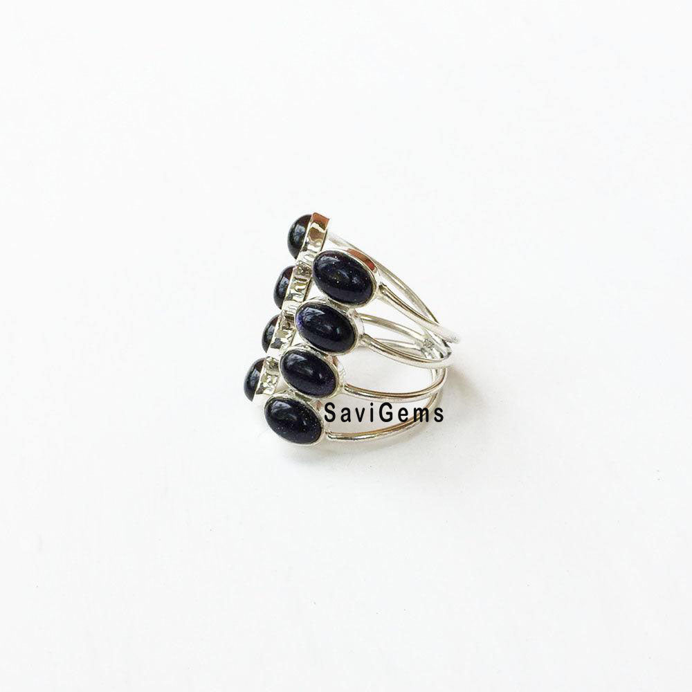 Blue Sunstone Adjustable 925 Sterling Silver Ring – SAVI GEMS